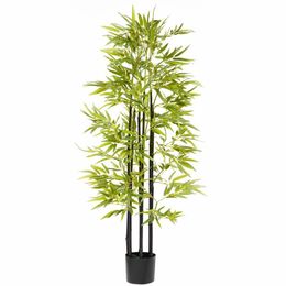 HOMCOM - Kunstpflanze, künstlicher Bambus, inkl. Übertopf, 17 cm x 17 cm x 150 cm, Grün+ Braun + Schwarz - Grün