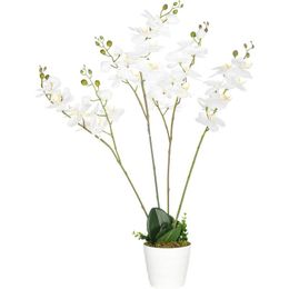 HOMCOM - Kunstpflanze, Künstliche Orchidee, inkl. Übertopf, 16,5 cm x 16,5 cm x 75 cm, Grün + Weiß - Weiß