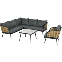 Gartenmöbel-Set für 5 Personen Rattan Sitzgruppe mit Kissen Balkonmöbel Sand - Sand - Outsunny