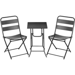 Outsunny - Gartenmöbel-Set, Sitzgarnitur, 3-tlg., Klapptisch, 2 Klappstühle, Stahlrahmen, schwarz - Schwarz