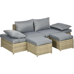 Outsunny 4-tlg. Gartenmöbelset, Rattanoptik, 2x Sofa, 2x Hocker, frei kombinierbar, Sitzkissen, dunkelgrau - Dunkelgrau