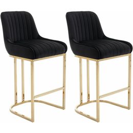 Wahson Office Chairs - 2er Set Barhocker Samt Barstuhl mit goldenem Metallbein Küchenhocker mit Lehne für Kücheninsel, Schwarz