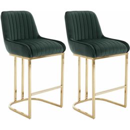 Wahson Office Chairs - 2er Set Barhocker Samt Barstuhl mit goldenem Metallbein Küchenhocker mit Lehne für Kücheninsel, Grün