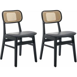 Wahson Office Chairs - 2er Set Esszimmerstühle Rattansessel Küchenstuhl mit Massivholzbeinen Esszimmer, Schwarz
