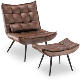 M Mcombo Sessel mit Hocker 4779BR, moderner Relaxsessel mit Taillenkissen für Wohnzimmer, Retro Vintage Lesesessel Loungesessel Stuhl Polstersessel,