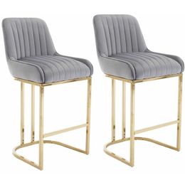 Wahson Office Chairs - 2er Set Barhocker Samt Barstuhl mit goldenem Metallbein Küchenhocker mit Lehne für Kücheninsel, Grau