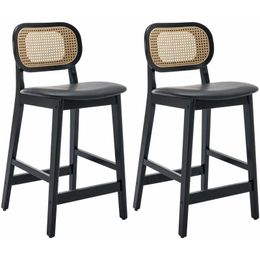 Wahson Office Chairs - 2er Set Barhocker aus Rattan gepolsterter Barstuhl Tresenhocker mit Holzbeine für Kücheninsel, Schwarz