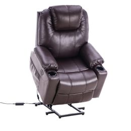 M Mcombo elektrisch Aufstehhilfe Fernsehsessel Relaxsessel 7040 Massage Heizung elektrisch verstellbar USB-Anschluss (Braun -Kunstleder) - Braun