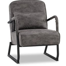 Mcombo - m Sessel für Wohnzimmer, Retro Vintage Relaxsessel mit Ledenkissen, ohne Hocker, Mikrofaserstoff, 4742DE-1(Dunkelgrau) - Grau-Mikrofaser