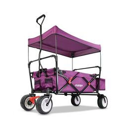 Fuxtec Faltbarer Bollerwagen FX-CT350 Purpur- in weiteren 4 Farben erhältlich, klappbar mit Dach, Vorderrad-Bremse, Strand-Reifen, Hecktasche, für Kinder