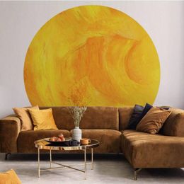 K&L WALL ART Runde Fototapete Schüßler gelbe Tapete Sonne Solarplexus Vliestapete abstrakt Gold ø 140cm - gelb