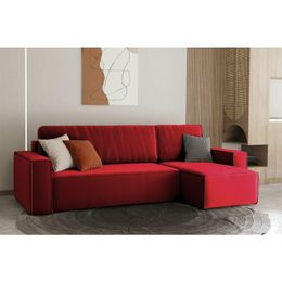 Fun Moebel - Ecksofa Schlafsofa Sofa maris Stoff Rot Ottomane Rechts