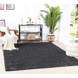 Teppich Hochflor Wohnzimmer Soft Weich Shaggy Einfarbig Dunkelgrau 160 x 220 cm - Surya