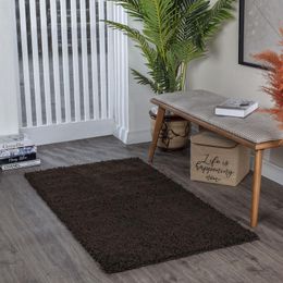 Teppich Hochflor Wohnzimmer Soft Weich Shaggy Einfarbig Dunkelbraun 80 x 150 cm - Surya