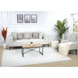 SURYA Teppich Kurzflor Wohnzimmer Skandi Design mit Karomuster Elfenbein und Weiß 200 x 275 cm
