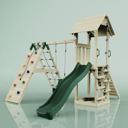 Polar play Outdoor Spielturm mit Wellenrutsche, Klettergerüst mit Kinderschaukel Kletterwand Kletternetz, Ausführung: Babyschaukel - Grün