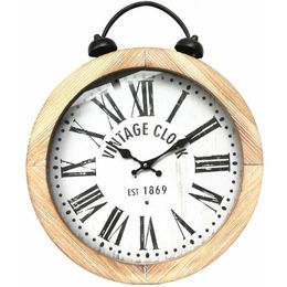 Mucola Wanduhr Hängeuhr Holzuhr Rund 40 cm ø Analog Vintage Clock Shabby Design Braun Schwarz Römische Zahlen Leise Wohnzimmer Schlafzimmer