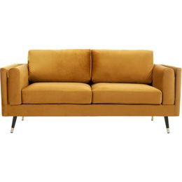 Miliboo - Design-Sofa 2/3-Sitzer in gelben Samtstoff, dunkles Holz und goldfarbenes Metall sting - Gelb