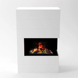 Glow Fire Tucholsky Elektrokamin Rechte Ecke Weiß Opti-Myst Cassette 600 mit Holzdekoration