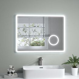 Led Badezimmerspiegel Kosmetikspiegel mit Beleuchtung Rasierspiegel Touchschalter,Beschlagfrei,3-fach Vergrößerung,Kaltweiß 6500K,60x80 cm