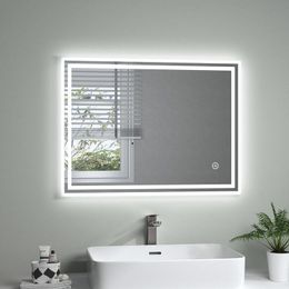 S'AFIELINA Rechteckiger LED Badspiegel Badezimmerspiegel mit Beleuchtung 3 Lichtfarben,Helligkeit Einstellbar,Beschlagfrei,IP44, 60x80 cm