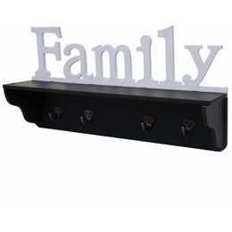 Neuwertig] Wandgarderobe HHG 802 Family, Garderobe Regal, 4 Haken massiv 30x60x13cm schwarz/weiß - black