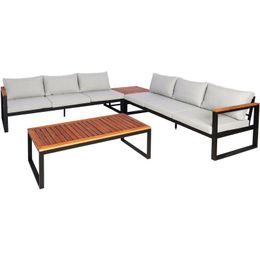 Garten-Garnitur HHG 066, Gartenlounge Lounge-Set Sitzgruppe Sofa, Metall Akazie Holz MVG-zertifiziert hellgrau - grey