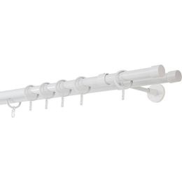 ONDECO - Gardinenstange auf Maß 20mm Cap 2-lauf Vorhangstange Wandträger 20cm Stilgarnitur mit Ringen für Vorhänge - Weiß - 160cm