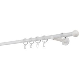 ONDECO - Gardinenstange auf Maß 20mm Ball 1-lauf Vorhangstange Wandträger 12cm Stilgarnitur mit Ringen für Vorhänge - Weiß - 190cm