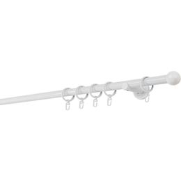 ONDECO - Gardinenstange auf Maß 20mm Ball 1-lauf Vorhangstange Wandträger 6,5cm Stilgarnitur mit Ringen für Vorhänge - Weiß - 150cm
