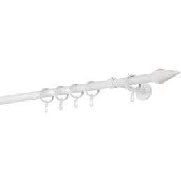 ONDECO - Gardinenstange auf Maß 20mm Kegel 1-lauf Vorhangstange Wandträger Deckenträger 14cm Stilgarnitur mit Ringen für Vorhänge - Weiß - 110cm