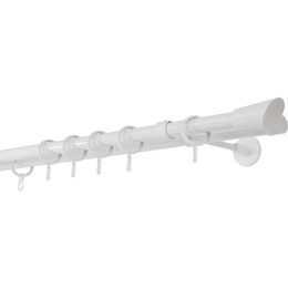 ONDECO - Gardinenstange auf Maß 20mm Rag 2-lauf Vorhangstange Wandträger 20cm Stilgarnitur mit Ringen für Vorhänge - Weiß - 370cm