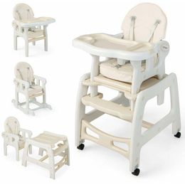 Costway - 3 in 1 Babystuhl, Hochstuhl & Essstuhl & Kindersitzgruppe, wandelbarer Babyhochstuhl mit 5-Punkt-Gurt, abnehmbarem Tablett & Sitzkissen &
