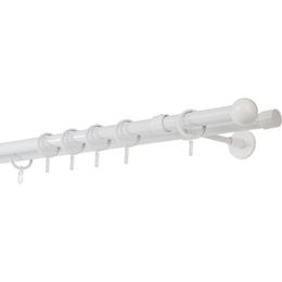 ONDECO Gardinenstange auf Maß 20mm Ball 2-lauf Vorhangstange Wandträger 20cm Stilgarnitur mit Ringen für Vorhänge - Weiß - 130cm