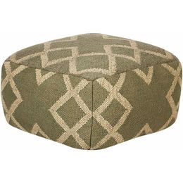 Beliani Pouf Olivgrün / Beige Jute und Wolle 50 x 50 x 30 cm Quadratisch mit eps Füllung Muster Orientlaisch Geometrisch Wohnzimmer Schlafzimmer Deko - Grün