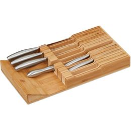 Messerhalter Schublade, für 12 Messer & Wetzstahl, Bambus Messerblock liegend, HxBxT: 5 x 43 x 23 cm, natur - Relaxdays