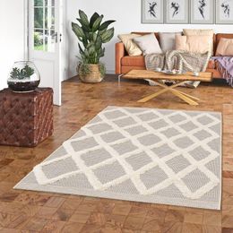 Pergamon - In & Outdoor Teppich Shaggy Flachgewebe Juist Beige Creme Rauten - 160x230 cm