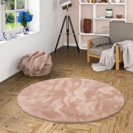 Snapstyle - Luxus Hochflor Shaggy Teppich Velvet Altrosa Rund - 100 cm Rund