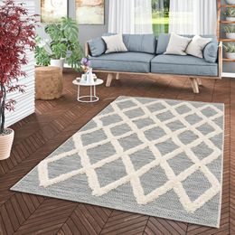 Pergamon - In & Outdoor Teppich Shaggy Flachgewebe Juist Grau Creme Rauten - 135x190 cm