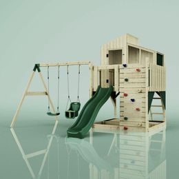 Rebo Spielturm mit Spielhaus mit Wellenrutsche Outdoor Klettergerüst Garten Kletterwand und Kletterleiter, Ausführung: Babyschaukel, Farbe: