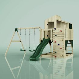 Rebo Spielturm mit Spielhaus mit Wellenrutsche Outdoor Klettergerüst Garten Kletterwand und Kletterleiter, Ausführung: Kinderschaukel, Farbe: