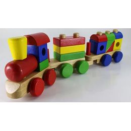 LeNoSa Steckspielzeug Holz-Stapelzug • Eisenbahn 46 cm mit 2 Waggons