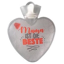 Wärmflasche Herz 1,0 l transparent mit Druck "Mama ist die Beste" und Herzeinlage