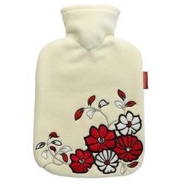 Wärmflasche Klassik 1,8 l mit Fleecebezug creme Blumenornament