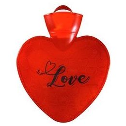 Wärmflasche Herz 1,0 l rot-transparent mit Druck "Love"