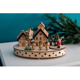 Wohnando Weihnachtsdorf Spieluhr aus Holz mit kleinem Weihnachtsdorf
