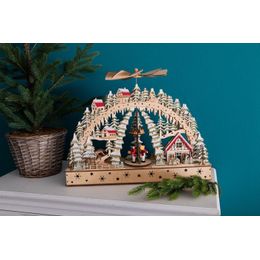 Wohnando Weihnachtsdorf Schwibbogen aus Holz mit weihnachtlicher LED Beleuchtung
