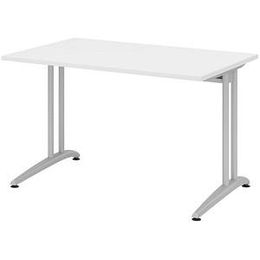 Hammerbacher BS12 Schreibtisch weiß rechteckig, C-Fuß-Gestell silber 120,0 x 80,0 cm
