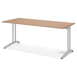 Hammerbacher Altus Schreibtisch nussbaum rechteckig, C-Fuß-Gestell silber 180,0 x 80,0 cm