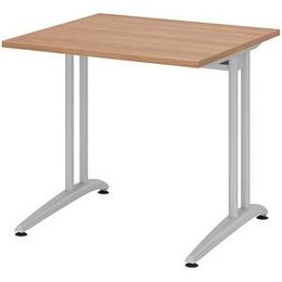 Hammerbacher BS08 Schreibtisch nussbaum quadratisch, C-Fuß-Gestell silber 80,0 x 80,0 cm